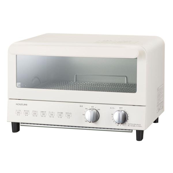 在庫状況：在庫あり/2024年07月 発売/◆トースト枚数：食パン2枚◆ヒーター：上　石英管ヒーター(遠赤外線加工)、下　石英管ヒーター◆最大火力：1200W◆ワイド庫内、ピザ20cm◆無段階温度調節◆15分タイマーつき/[KOS1205W]