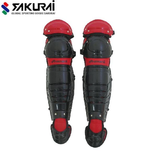 在庫状況：お取り寄せ/◆丈夫さと軽さを兼ね備えた、軟式野球用キャッチャーレガース。◆裏メッシュ素材でべたつきを解消。◆ダブルカップ仕様。/[RGT65BKRDサクライ]