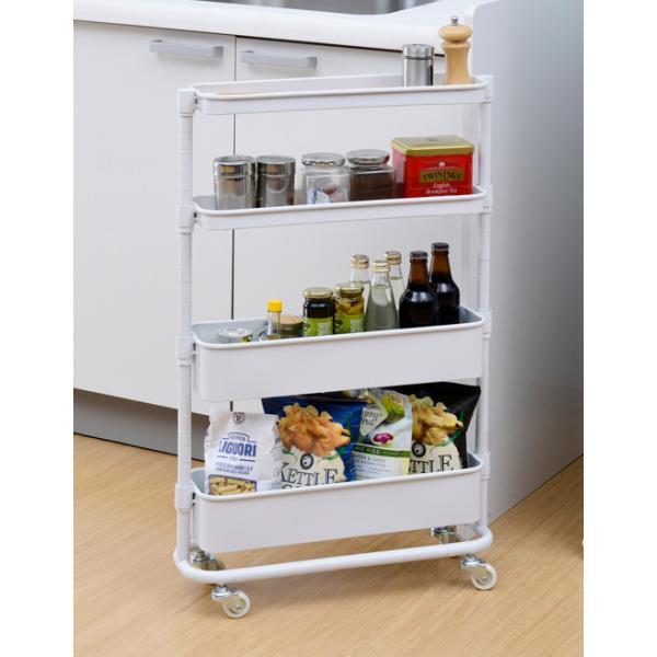 在庫状況：お取り寄せ/7日〜10日で出荷/◆簡単高さ調節!頑丈キャスター仕様 ◆いろんな収納にフィットする山善のトローリーに、新しい隙間サイズが仲間入り◆幅16cmに設置できる超スリムサイズで、浅い棚を2段、深めのカゴを2段、合計4段タイプ...