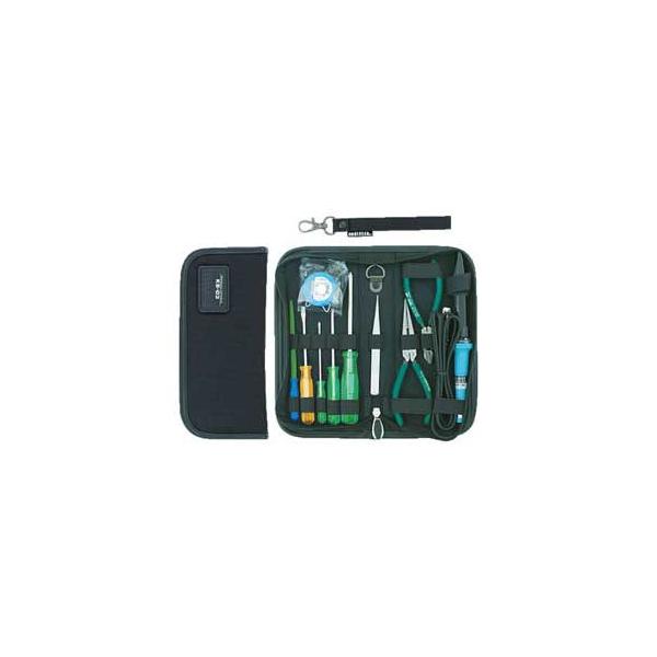 在庫状況：お取り寄せ/取引先在庫あり3日〜5日で出荷/◆基本工具を揃えたベーシックなセットです。◆持ち運びに便利な着脱可能なストラップ付です。◆電子機器、学校(電子科)などの基本作業に最適です。/[KS03]