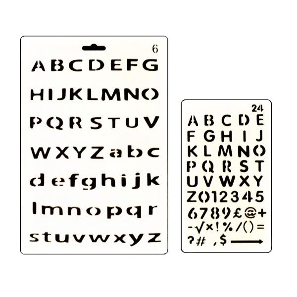 ■セット内容大   1枚小   1枚■大 シートサイズ：縦26cm×横17.5cm 文字サイズ：縦1.4cm材質：PET■小 シートサイズ：縦18cm×横10.5cm 文字サイズ：縦1.0cm材質：PET他にも大きいサイズのステンシルシート...