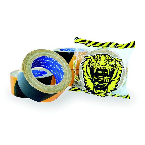 【ホリコー トラ布テープ】■施工現場など危険な場所の注意喚起に。■凸凹にもしっかり密着して貼付けできます。品番：NT-031サイズ：50mm×25m入数：1巻 粘着 シール シート 施工 現場 危険 注意 喚起