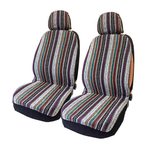 適合車種：汎用品ですのでほとんどの車種に適合します。サイズや形状を確認の上購入をお願い致します。カラー：メキシカン柄内容： 運転席と助手席の2座席分サイズ：座席　　　　　　約114cm×約56cmヘッドレスト　　約32cm×約28cmサイズ...