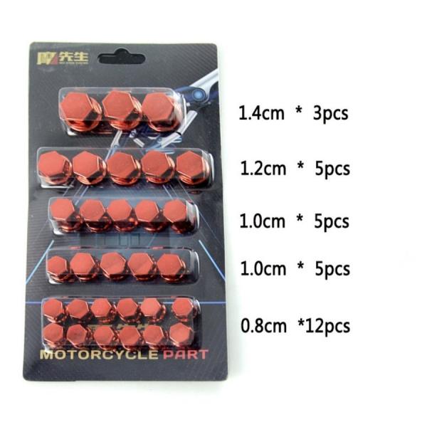 バイクのボルト、ナットに取り付ける汎用のドレスアップパーツになります。バイクをオシャレに色付けたい方には必須アイテムです。・内容14mm×3個12mm×5個10mmロング×5個10mm×5個8mm×12個（合計30個）・カラーレッド、イエロ...