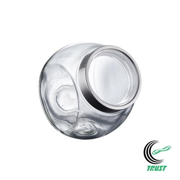 透明だから中身が見えて、残量もわかりやすい。食材の保存はもちろん、インテリアとしてもおしゃれです。【サイズ】（約）175×125×178mm【材質】ガラス・ステンレス・ポリスチレン【原産国】中国【注意】長期保存はお避けください。