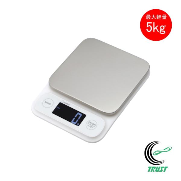 2gから最大5kgまで1g単位ではかれるデジタルスケール。「g」単位だけでなくモードを切り替えることで、 水や牛乳の量を「ml」単位で計量することもできます。水がかかっても安心の生活防水IPX4。  【サイズ】使用時：（約）幅148×奥行2...