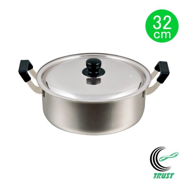 シンプルなステンレス製の鍋です。オール熱源対応！【サイズ】（約）幅440×奥行345×高さ175mm【満水容量】（約）9.9L【材質】本体：ステンレス鋼（クロム14%）（底の厚さ0.5mm）蓋：ステンレス鋼（クロム14％）取っ手・つまみ：フ...