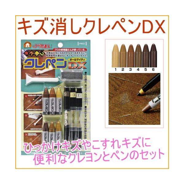 キズの状況に合わせてクレヨンとカラーペンを使って補修することができとても便利です。引っ掻きキズや小さな欠けキズでしたらクレヨン。補修後の肉痩せ（収縮）や変色がなく、耐久性に優れており、手軽に使用できます。こすれキズ、色あせ等のキズであればカ...