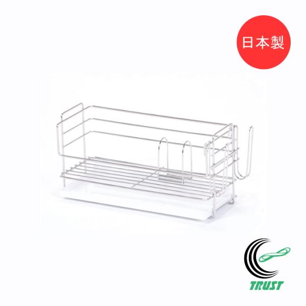 洗剤・スポンジラックのほか、紙パックや空き瓶などの水切りに便利。トレーはフッ素入りの白色塗装で水アカ汚れが目立ちにくいです。仕切りパーツ、2連フック付き。【サイズ】（約）幅25×奥行10.5×高さ12.6cm内寸：（約）幅23.8×奥行9....