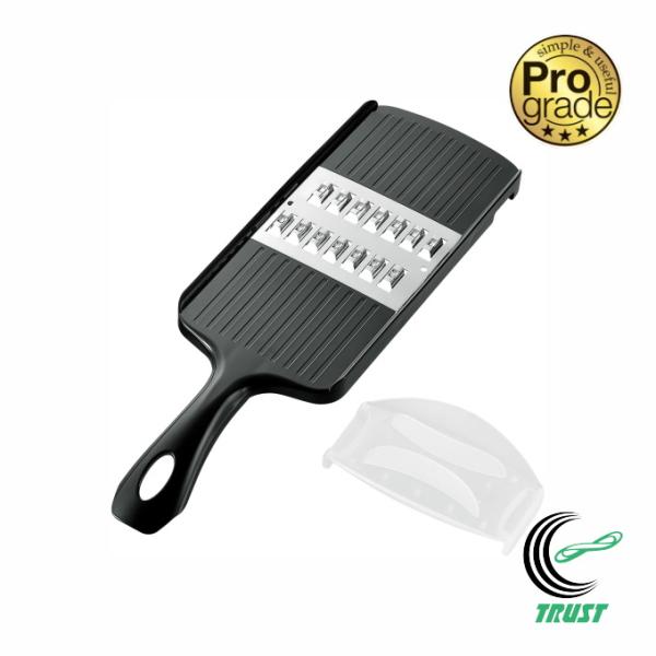 ご家庭にプロの料理を。本格調理シリーズ、プログレード。プロの調理道具の切れ味や機能にこだわりながら使いやすさとデザインを追求した逸品。特殊形状のクランク刃。軽い力でプロのような太千切りができます。両方向に刃がついているため均一幅の太千切りも...