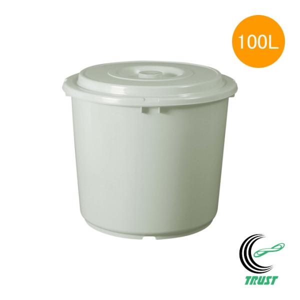 つけもの容器の定番！100Lサイズ、フタ・押しフタ付き。食品衛生法適合の素材を使用しているので、飲み水等の保存にも安心してお使いいただけます。【サイズ】（約）直径615×高さ520mm【材質】本体・フタ：ポリエチレン押しフタ：ポリプロピレン...