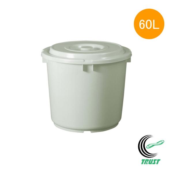 つけもの容器の定番！60Lサイズ、フタ・押しフタ付き。食品衛生法適合の素材を使用しているので、飲み水等の保存にも安心してお使いいただけます。【サイズ】（約）直径525×高さ445mm【材質】本体・フタ：ポリエチレン押しフタ：ポリプロピレン【...