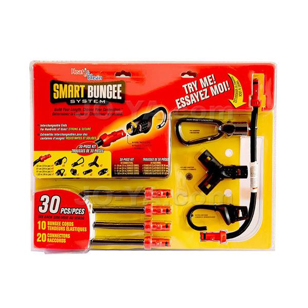 SMART BUNGEE SYSTEM 30pcs　何百回でも使える交換可能な接合部!30ピースキット!自動車、キャンプ、庭仕事、ボート、お家やオフィスにも最適!Heat &amp; Clean社製商品構成コネクター x2030cmバンジー...