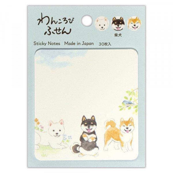 【メール便可能】柴犬のふせんです。わんころび（自然暮らし）で、自然の中で暮らす柴犬を描いた、可愛らしい付箋です。毛色の違う3種類の柴犬と、青い小鳥のデザインです。海外でも人気の柴犬です。メッセージを伝えるのにぴったり！ちょっとしたメモやブッ...
