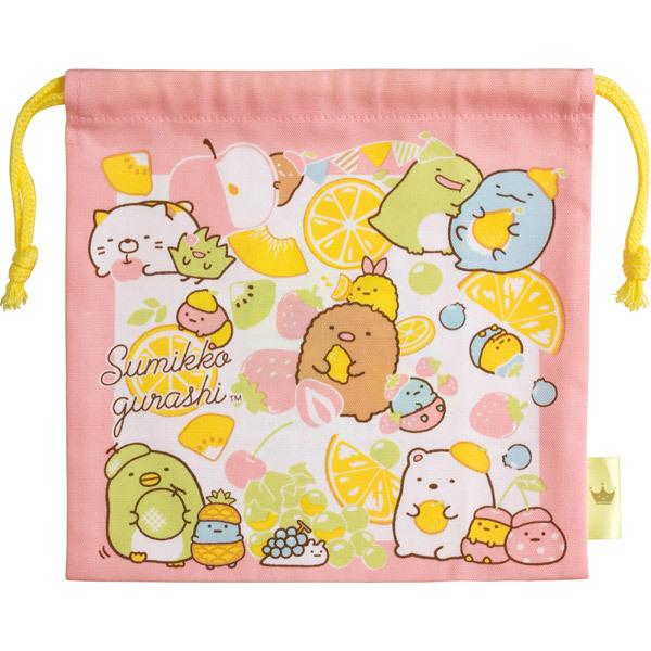 【メール便可能】すみっコぐらしの巾着です☆保育園や幼稚園、学校などで、コップ袋や給食袋などにピッタリです！両端のひもを引っ張ると口が絞れるWひもタイプは、小さなお子様でも使いやすく便利です！コップやおにぎり、お菓子や小物などを入れて使ってね...