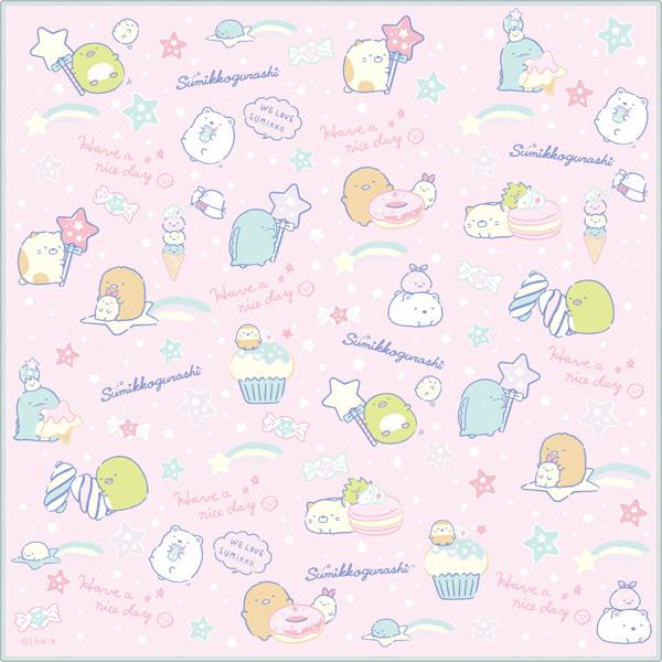 【メール便可能】すみっコぐらしのランチナフキンです☆お弁当やおにぎりを包むのに調度良い大きさです。ランチの時にお弁当の下にしいて使ってもＯＫ♪ランチが楽しくなりますよー♪★サイズ：約H430×W430mm★仕様：綿100％/OP袋入り