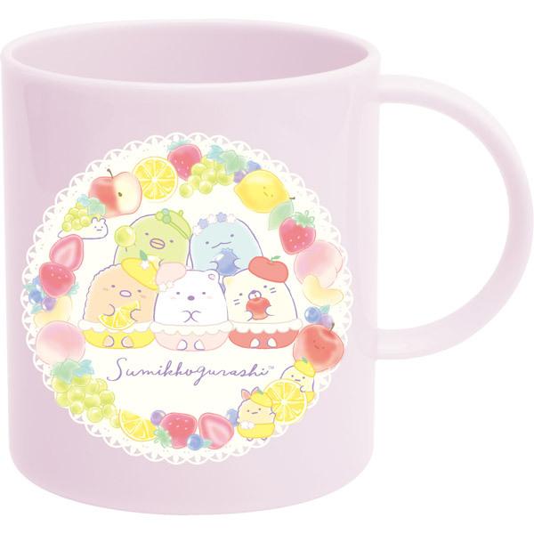 【メール便不可】すみっコぐらしのプラコップです☆フルーツやお花に囲まれたふんわりタッチのすみっコたちが華やかなデザインです♪軽くて使いやすいのでお子様にもオススメ！飲み物を飲んだり、うがいや歯磨き用に使えます☆電子レンジの加熱もOK！小ぶり...