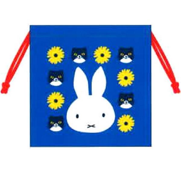 【メール便可能】ミッフィーの巾着袋（M）です☆ミッフィーとお花、猫のイラストがかわいい♪カバンの中の小物の整理に便利！ちょっとした着替え入れにも使ってねー♪★サイズ：約H210×W210×D40mm★仕様：本体/綿100％、ヒモ/アクリル★...