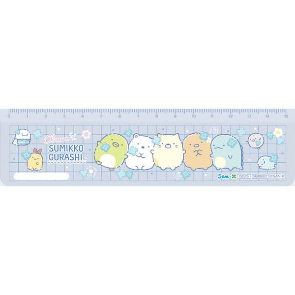 【メール便可能】すみっコぐらしの定規です☆線が引きやすい方眼入り♪表面左下には名前スペース付き！新入学や新学期にいかがでしょうか？！★本体サイズ：約H42×W160mm★仕様：15cm目盛り、方眼入り/OP袋入り