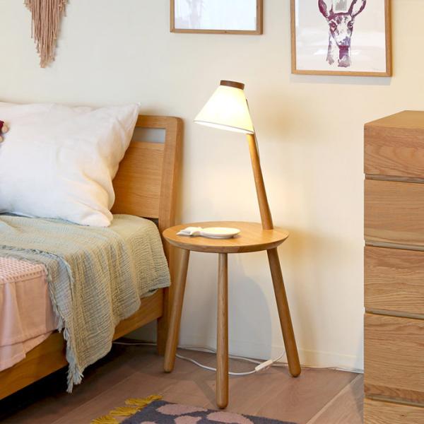 枕元を優しく照らす照明付きテーブル 国産 日本製 オーク