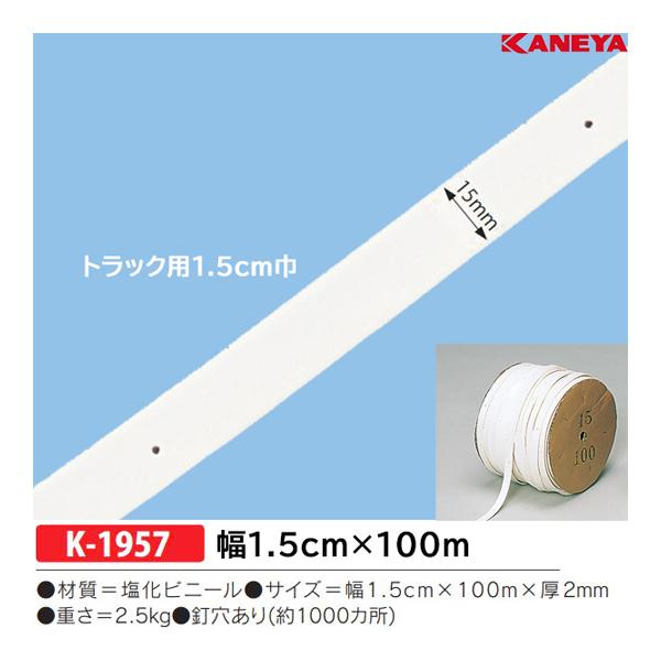 ・材質＝塩化ビニール・サイズ＝幅1.5cm×100m×厚2mm・重さ＝2.5kg・釘穴あり(約1000カ所)※個人宅配送は別途運賃がかかり、高額になる場合があります。予めお問合せ下さい。※配送先（中継エリア等）によっては、別途運賃がかかる場...