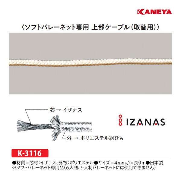 ・材質＝芯材：イザナス、外被：ポリエステル・サイズ＝4mmφ×長9m※ソフトバレーネット専用品（６人制、９人制バレーネットには使用できません）※個人宅配送は別途運賃がかかり、高額になる場合があります。予めお問合せ下さい。※配送先（中継エリア...