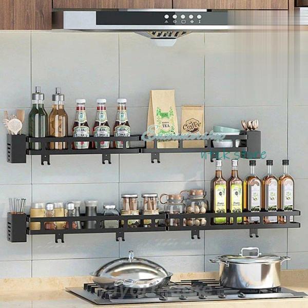 ■ 品名：キッチンラック■ 素材：201ステンレス■ 用途：調理グッズ収納■ タイプ：全2タイプ(2色)■ サイズ：写真参考■ 耐荷重：10kgまで■ 取り付け方：2way（貼り付け/ビス止め）キーワード：キッチン 収納 調味料ラック 調味...