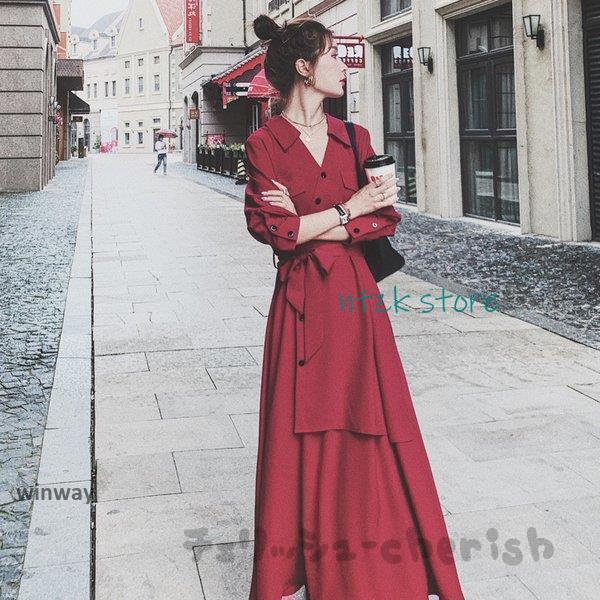 ワンピース レディース 秋 冬 40代 きれいめ 長袖ワンピース Vネック ロング丈 Aライン 上品 大きいサイズ パーティードレス おしゃれ 韓国風 着痩せ OL 新品 ワンピース レディース 秋 冬 40代 きれいめ 長袖ワンピース Vネック