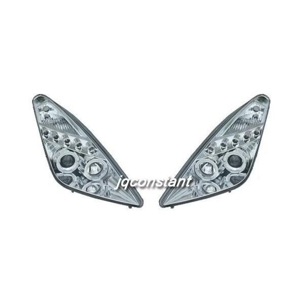 新品未使用、左右セット1999-2006y トヨタ セリカ LEDイカリング プロジェクターヘッドライトクロームインナー、5連LEDポジション日本仕樣、左側通行用バルブはハイH1、ロウH3使用***純正ハロゲン車用、キセノン車には取り付け対...