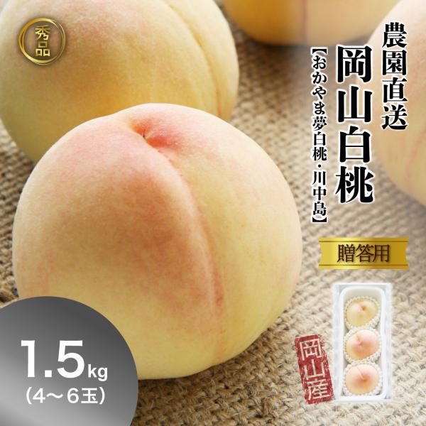秀品 桃 白桃 岡山白桃 1.5kg前後  4〜6玉 モモ もも momo 贈答用 ギフト おかやま夢白桃 川中島白桃 産直 高級 フルーツ 果物 くだもの プレゼント 美味しい お見舞い お供え 旬 お中元 北海道沖縄一部地域配送不可