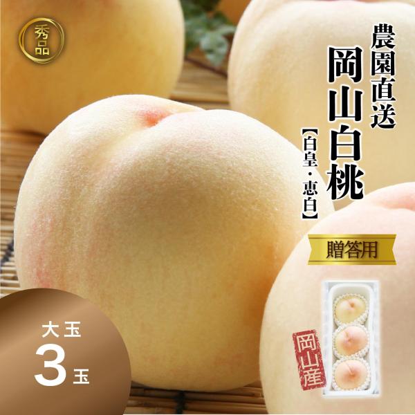 秀品 桃 白桃 岡山白桃 3玉 ギフト 産地直送 白皇 恵白 モモ もも momo かたい桃 硬い桃 高級 フルーツ 果物 くだもの プレゼント 敬老の日 お見舞い お供え 贈り物 ※8月下旬以降出荷  北海道沖縄一部地域配送不可 贈答用