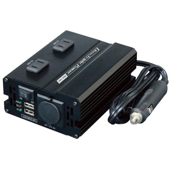 ●24V車からAC100V・DC12V・USBが使える。●入力電圧：DC24V●出力電圧：AC100V / DC12V / DC5V●定格出力：150W●最大瞬間出力：180W●出力周波数：55Hz●出力波形：矩形波●待機電流：0.5A以下...