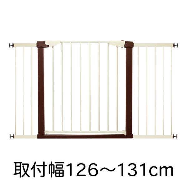 取付幅126〜131cmに対応、設置に必要なパーツがすべてセットになっています。＜主な特徴＞かんたん設置（つっぱり式）、オートクローズ、扉開放、ダブルロック■商品名シンプルベビーゲートSTプラス＋サイドパネル20＋30■カラーブラウン×アイ...