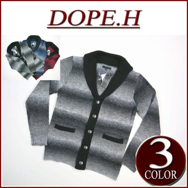 本体 アクリル 75%,ポリエステル 25%衿・前立て アクリル 100%新品未使用 【DOPE.H】オンブレボーダー柄 ショールカラー ニット カーディガンです!軽くはおるのに丁度よい素材感のショールカラーニットカーディガンです。襟・前立...
