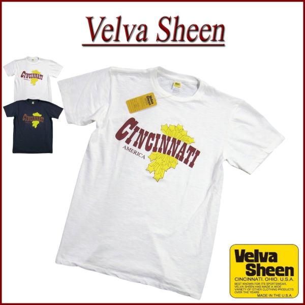 コットン 100%新品未使用 【Velva Sheen】【ベルバシーン】【MADE IN USA】USA産 Yellow Label イエローレーベル CINCINNATI AMERICA ロゴ プリント 半袖 スラブ Tシャツです!193...