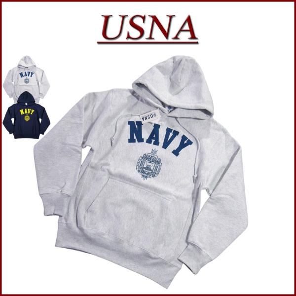 コットン 75% ポリエステル 25%新品未使用 【USNA】【United States Naval Academy】L/S HEAVY WEIGHT PULLOVER HOODIE NAVY ネイビー ミリタリー ロゴ プリント 裏起毛...