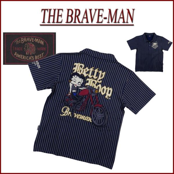 綿 100%新品未使用 【THE BRAVE-MAN× BETTY BOOP】WABASH STRIPE SHORT SLEEVES POLO-SHIRT ザ・ブレイブマン × ベティ・ブープ コラボ ロゴ 刺繍 プリント ウォバッシュ ス...