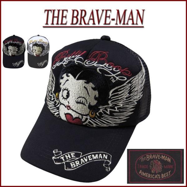 綿 100%メッシュ部分 ポリウレタン 100%新品未使用 【THE BRAVE-MAN× BETTY BOOP】ザ・ブレイブマン × ベティ・ブープ コラボ ロゴ 刺繍 プリント ツイル地 メッシュキャップです!1920-1940年代のア...