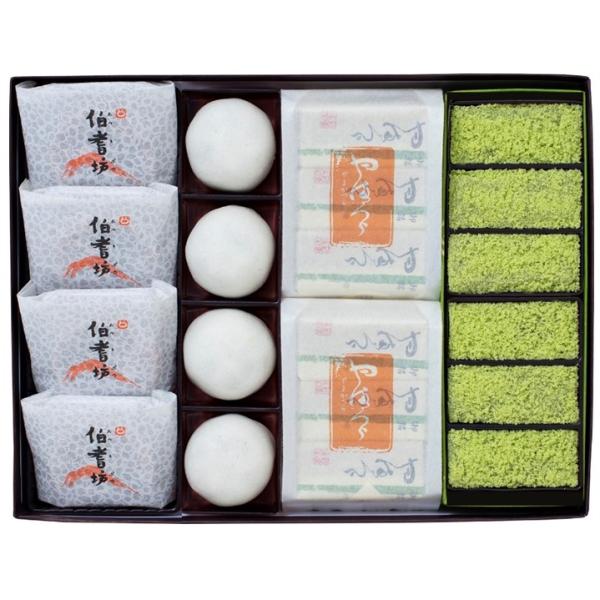 代表銘菓「若草」、小豆と求肥の「伯耆坊」、上品な味わいの「朝汐」、東雲羹、黒糖羊羹、そぼろ餡を重ねた「やまかつら」の詰め合わせです。内容：若草6個入×1、伯耆坊×4、朝汐4個入×1、やまかつら3個入×2賞味期限：製造日より常温で15日間保存...