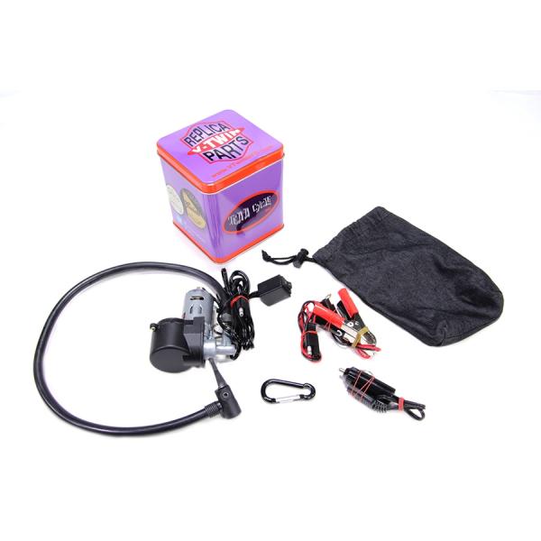 16-1634極小 ミニサイズ コンパクト タイヤ 空気入れ エアーコンプレッサー 2インチ ホース 付属 車載 バッグ シガーソケット バッテリー Air Compressor バイク 車 ハーレー収納が簡単！持ち運び便利！サドルバッグ、...