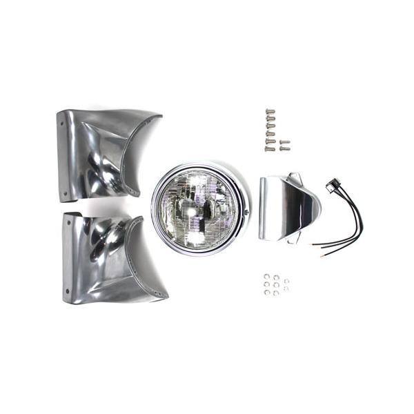 24-0501ポリッシュ 7インチ カウル キット ヘッドランプユニット H4 カウルセット リム 当時物 希少 デッドストック 7" Headlamp Cowl Kit Polished FL 1960-1984 ハーレーポリッシュド7イ...