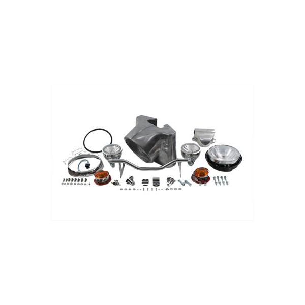 24-0503ヘッドライト ヘッドランプ カウルキット クランプカバー クロームリム スポットランプ アッセンブリー 強固 当時物 復刻 激レア 希少 ハーレー磨かれたカウルキットには、トップハンドルバークランプカバー、クロームリムとスポッ...