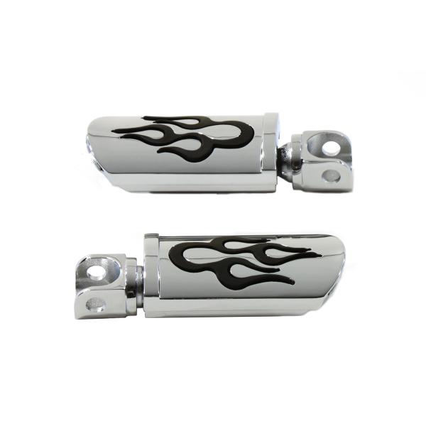 VT No 27-355027-3550 フレーム 炎 火 焔 煉獄 ペグ オス フットペグ セット 長さ4インチ 幅2インチ 全モデルのメス受け 50312-03 ハーレーゴム製の炎がセットされたクローム調整可能なメスドライバーペグは、1...