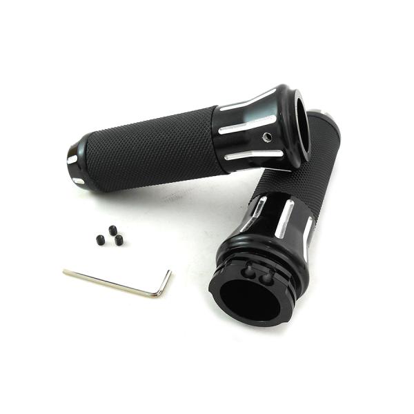 28-0248ステルス トーン ハンドル バー グリップ ブラック 黒 ホワイト ライン Black Grip Set with Black End Caps FXR FXST XL FXD FX FL FLT FLST ハーレーBlack...