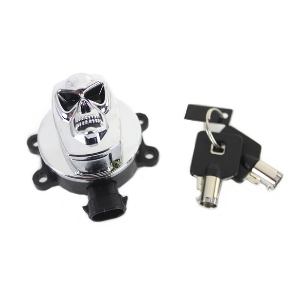 VT No 32-1439スカル 頭蓋骨 ガイコツ 骨 クローム イグニッション スイッチ 丸型 キー 付属 FXDF FXDB FLD FLST FLSTF FXDWG FLHRC FLHR ハーレーChrome ignition swi...