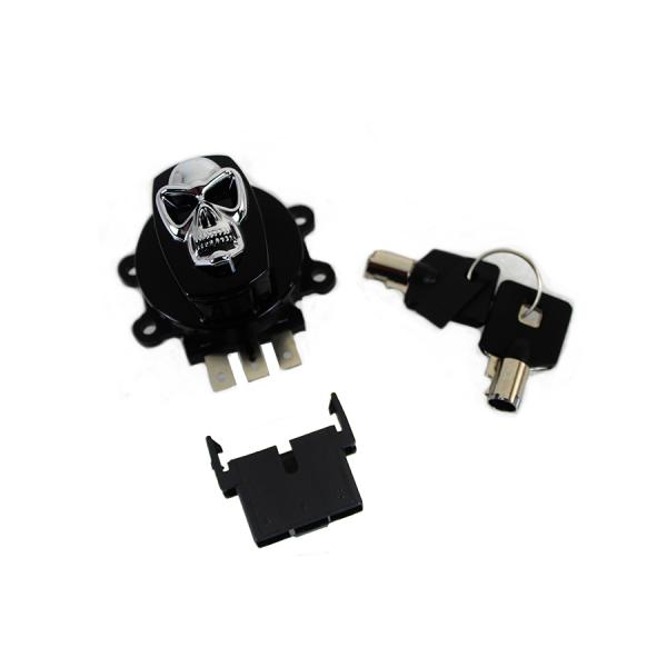 VT No 32-1442スカル 頭蓋骨 ガイコツ 骨 クローム イグニッション スイッチ 丸型 キー 付属 FXDWG 1996-2011 FLHR 1995-2013 FXST 1996-2010 ハーレーBlack ignition ...