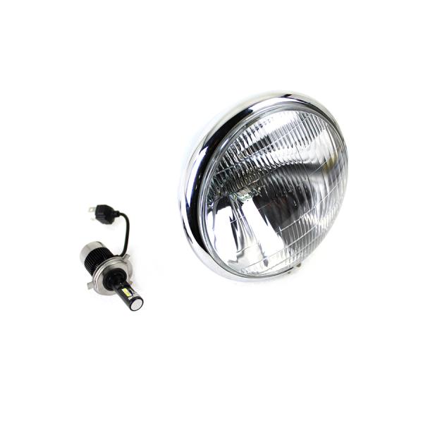 33-1787ヘッドライト ヘッドランプ 12ボルト クローム スプリング フォーク LED H4 インサート 選択肢 直径6-1/2インチ 当時物 復刻 激レア 希少 ハーレー12ボルトクロームスプリングフォークヘッドランプユニットには、...