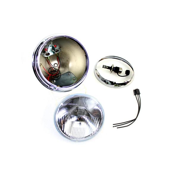 33-2267ヘッドライト 7インチ グライド ヘッドランプ クローム 12ボルト LED電球 頑丈 当時物 復刻 激レア 希少 7" 12 Volt LED Glide Headlamp Chrome ハーレー7インチグライドヘッドランプ...