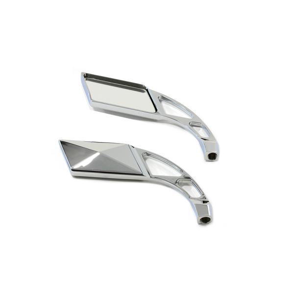 34-0346ビレット スロット ステム クローム 平行四辺形 ミラーセット Parallelogram Mirror Set with Billet Slotted Stem Chrome FITS All 1965-UP models ...