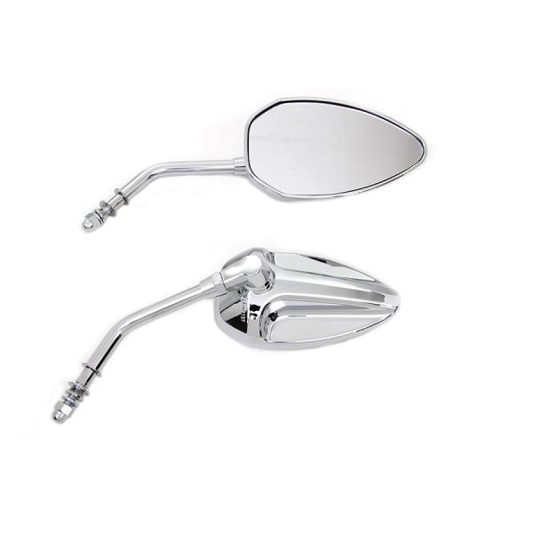 34-0417丸い スチール ステム クローム 三角形 ミラー ハンドル バー コントロール ハードウェア トップ マウント 左右両用 Triangle Mirror Set with Round Stems ハーレー丸いスチールステムを備...